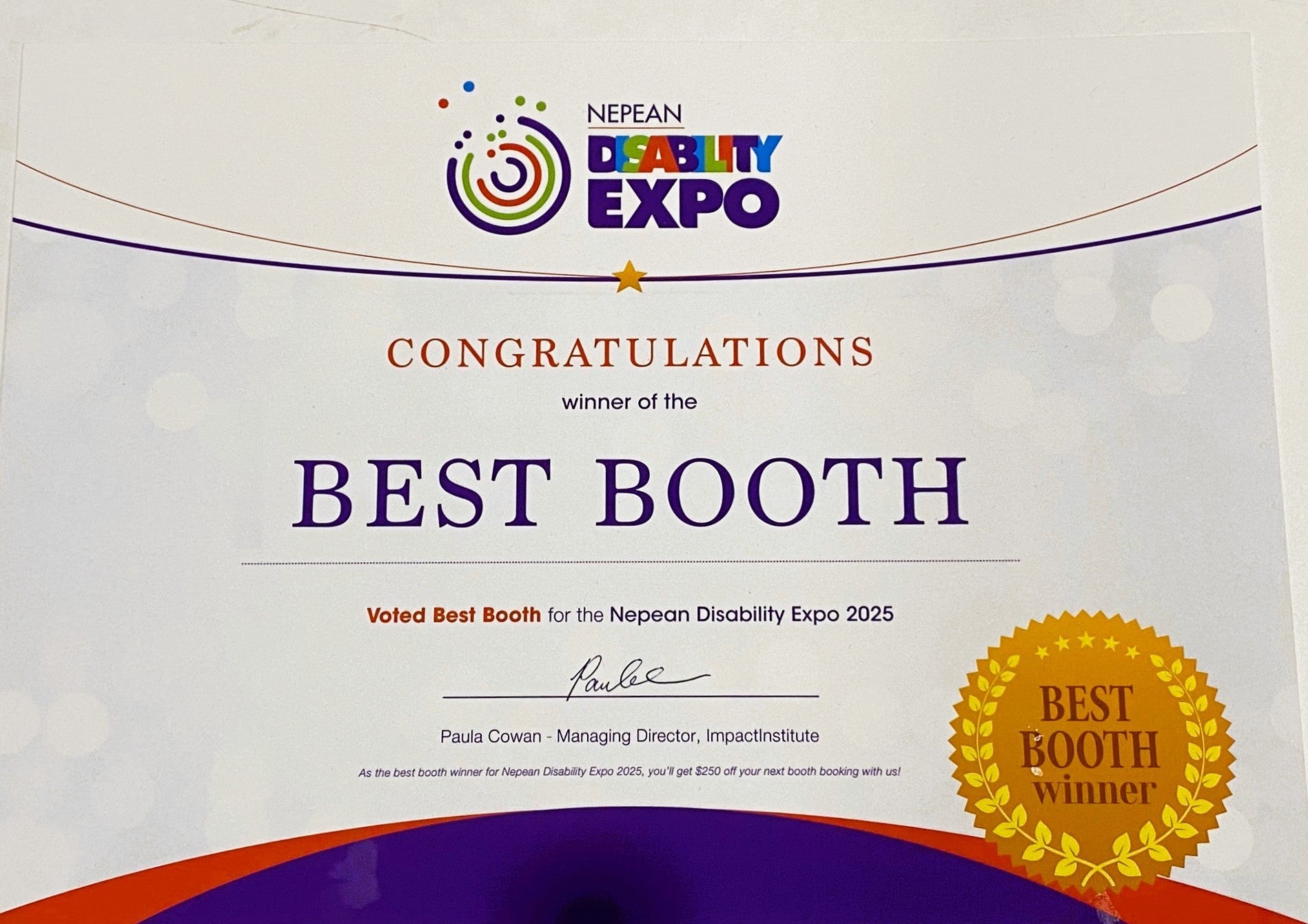 Winner Best Booth at the Nepean Disability Expo! – Cook By Colour